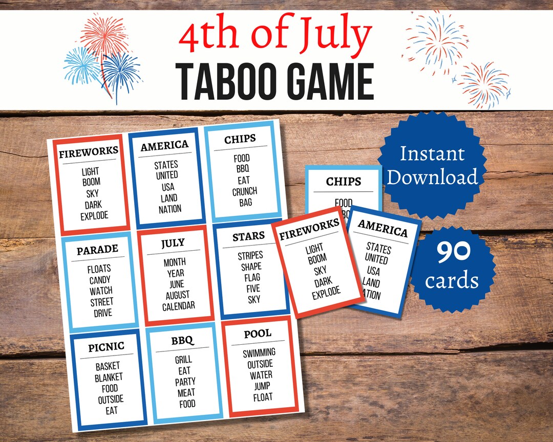 4th of July Taboo Game, Printable Fourth of July Family Party Game, Fun ...