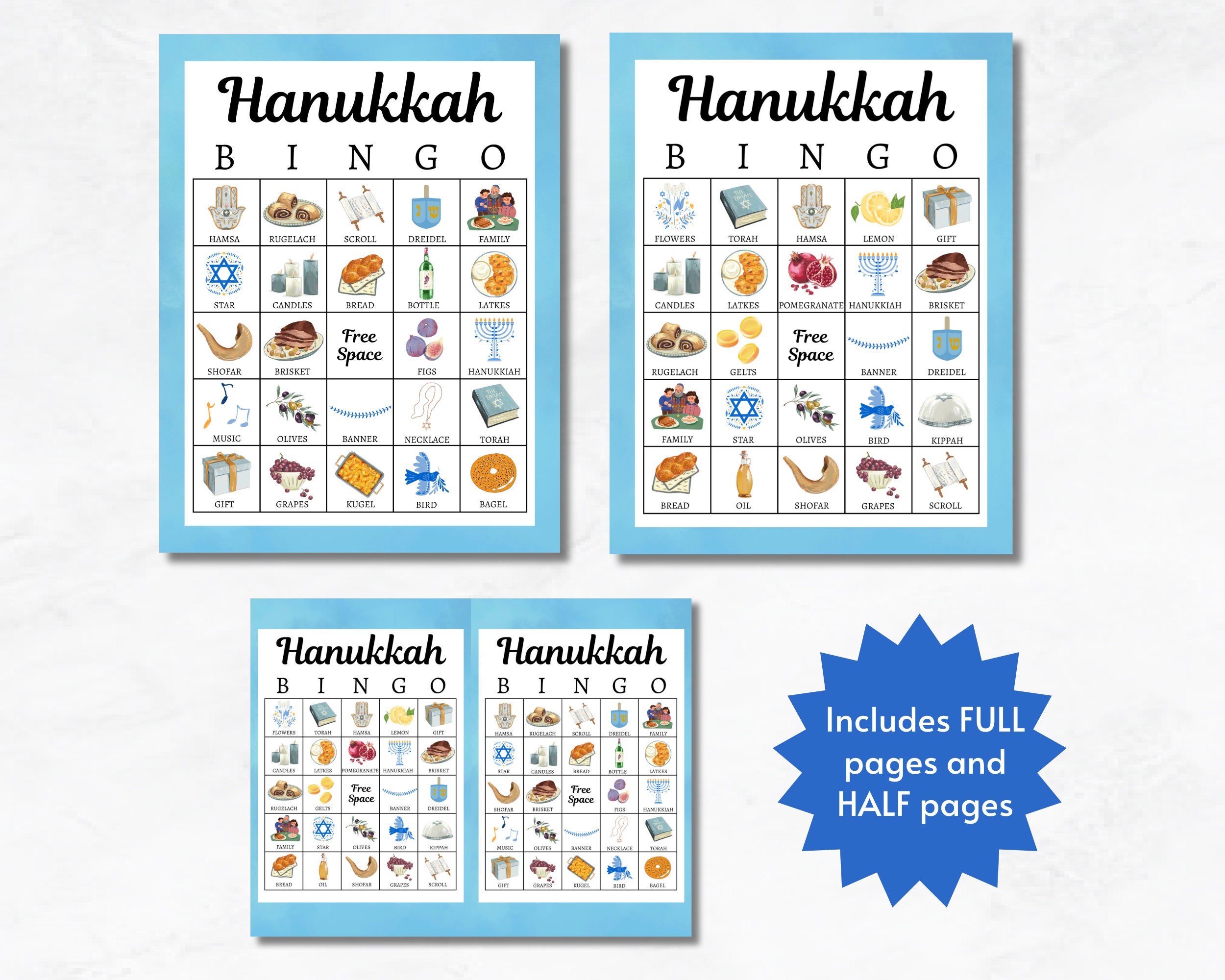 Hanukkah Bingo Cards, Printable Hanukkah Party Games, Hanukkah Family ...