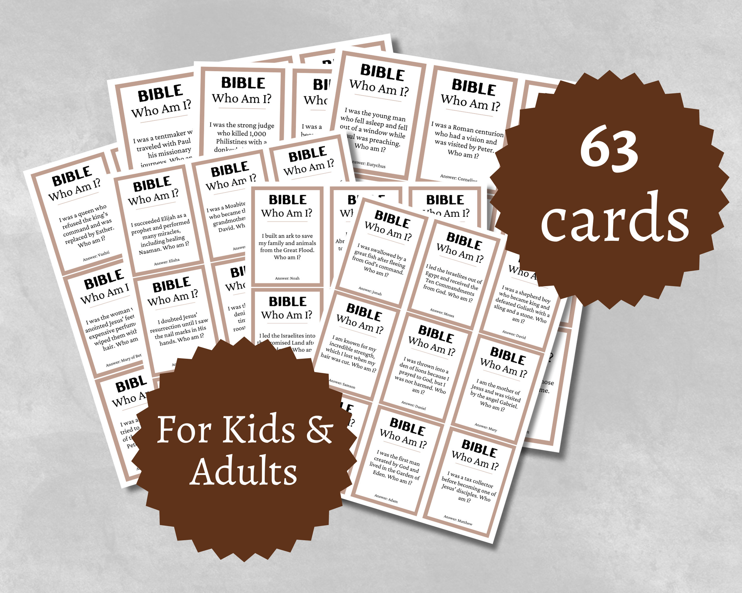 Bible Who Am I Trivia Cards, Printable Christian Party Game for Kids ...