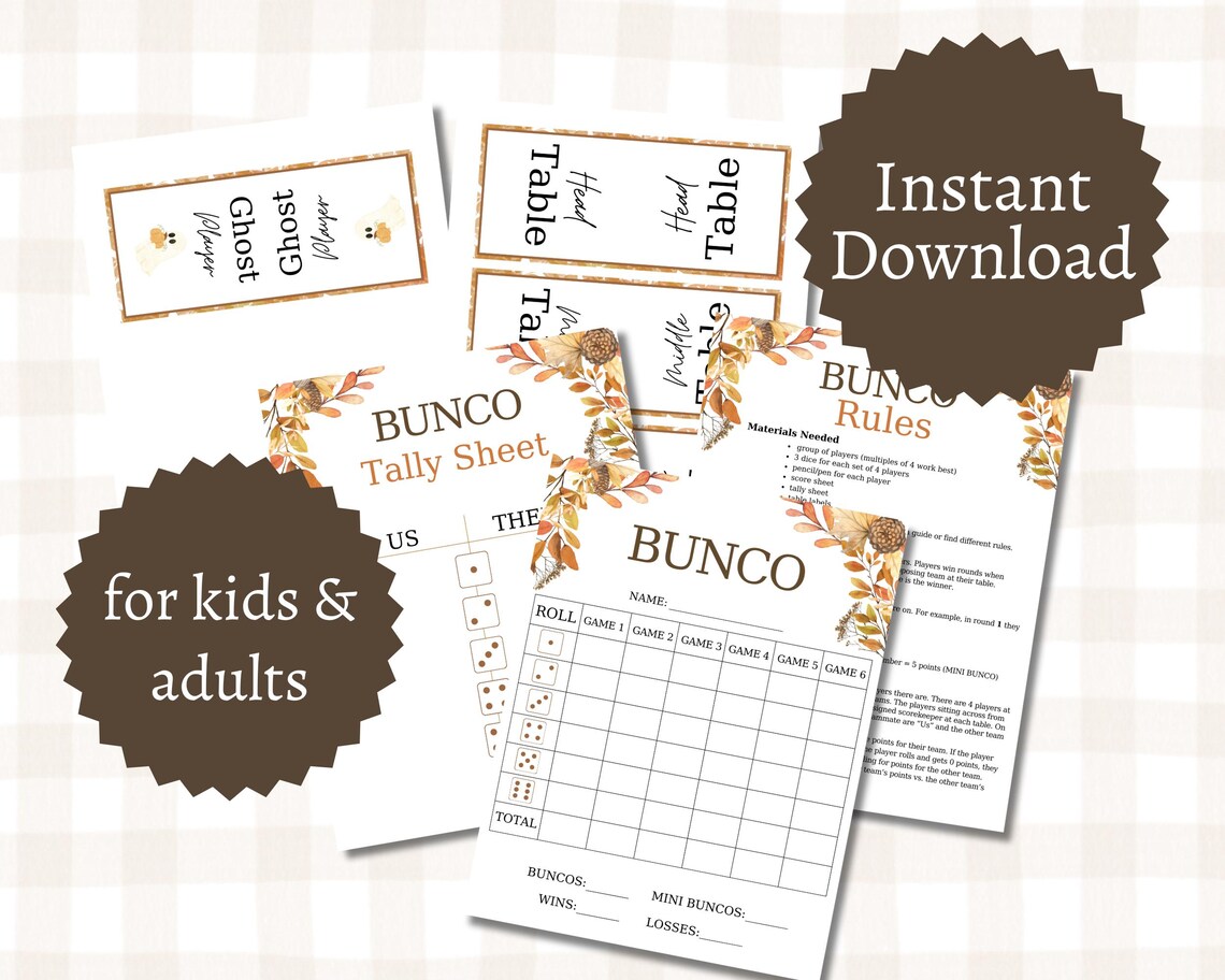 Fall Bunco Cards Bundle, Printable Autumn Party Game for Groups ...