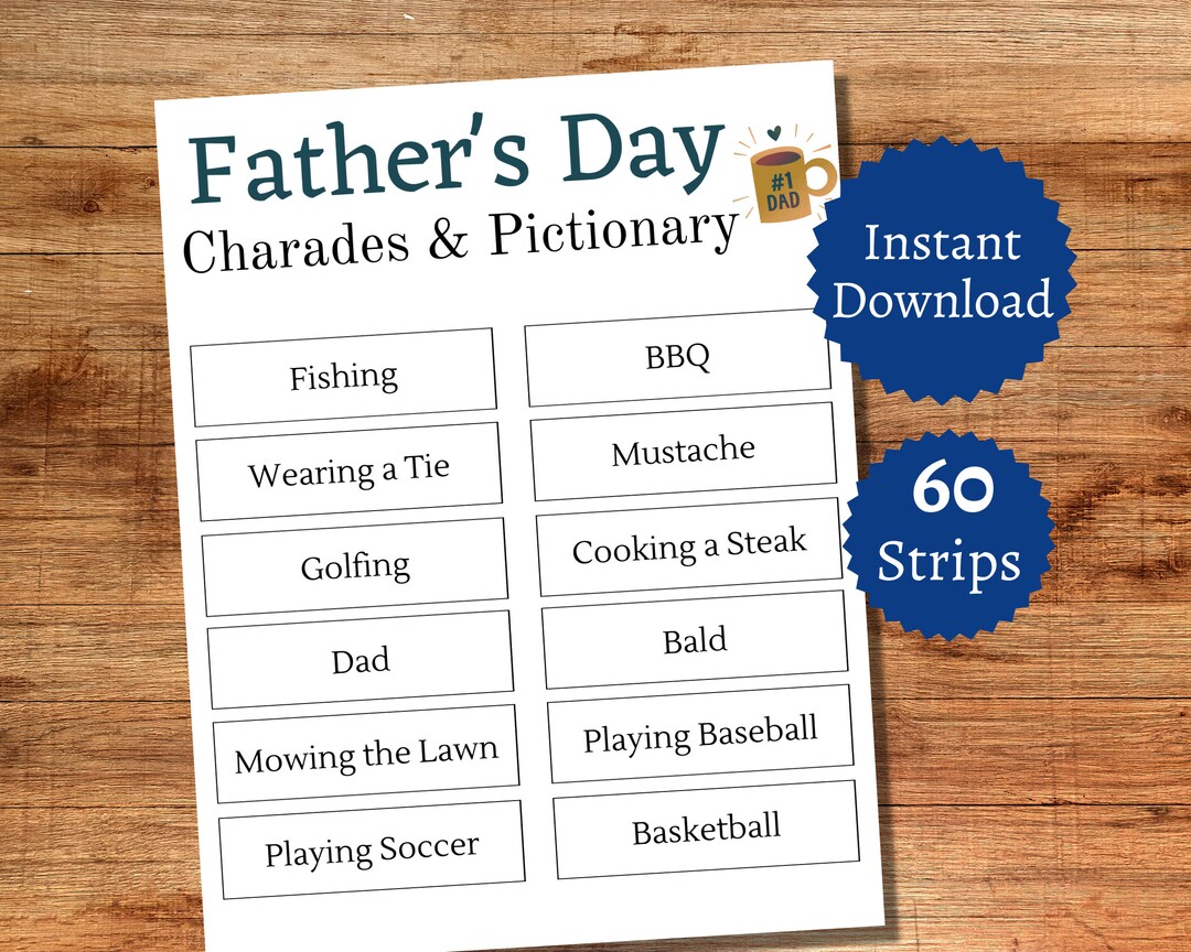 Father's Day Charades, Printable Pictionary Game for Kids, Teens, and ...