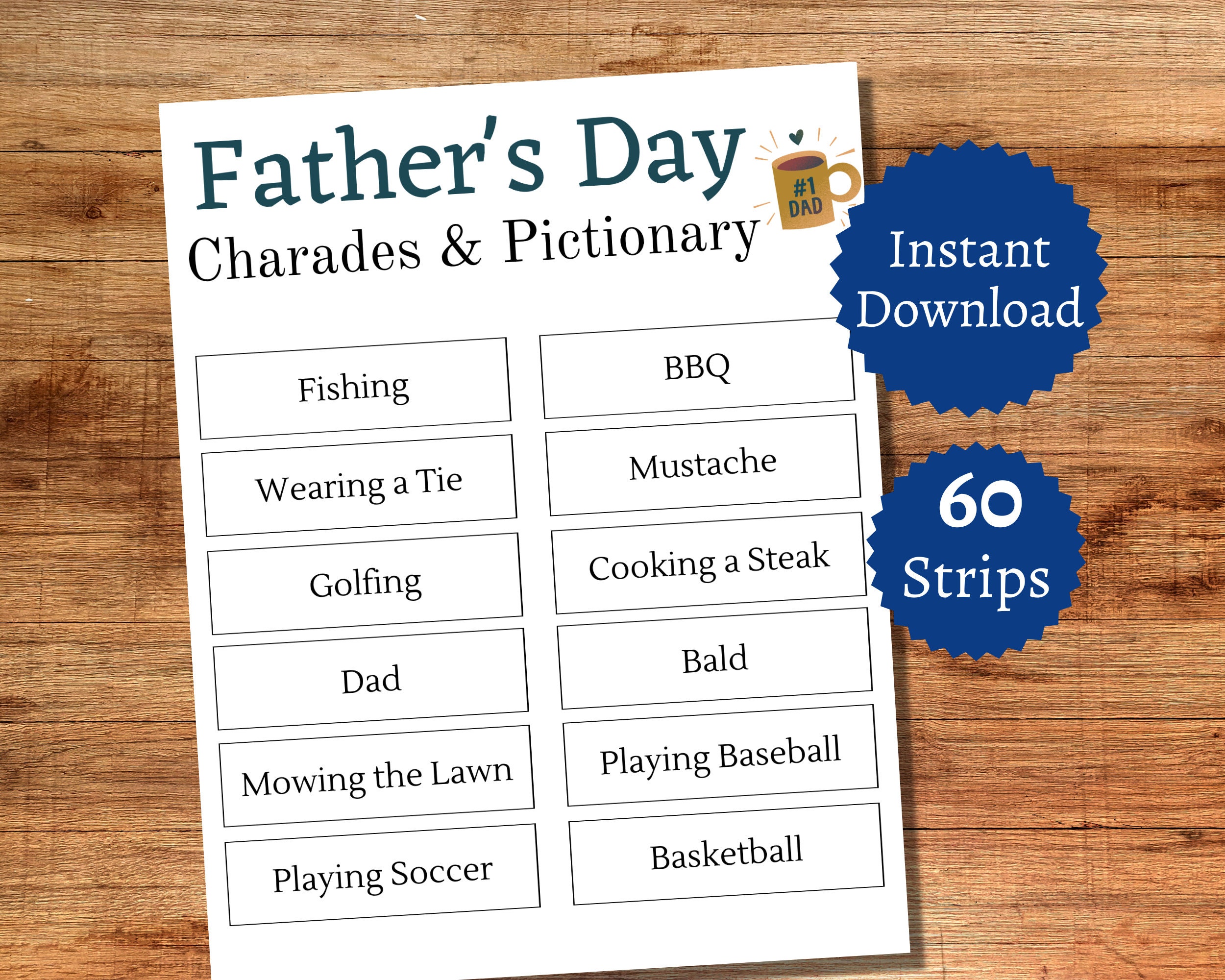 Father's Day Charades, Printable Pictionary Game for Kids, Teens, and ...