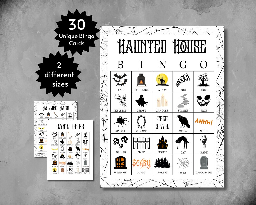 Haunted House Bingo Cards, Printable Halloween Party Game for Kids ...