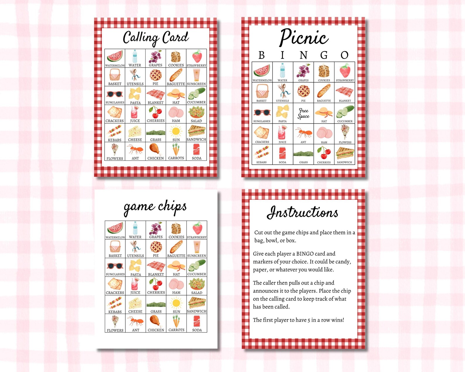 Picnic Bingo Cards, Printable Summer Party Game for Kids, Teens, and ...