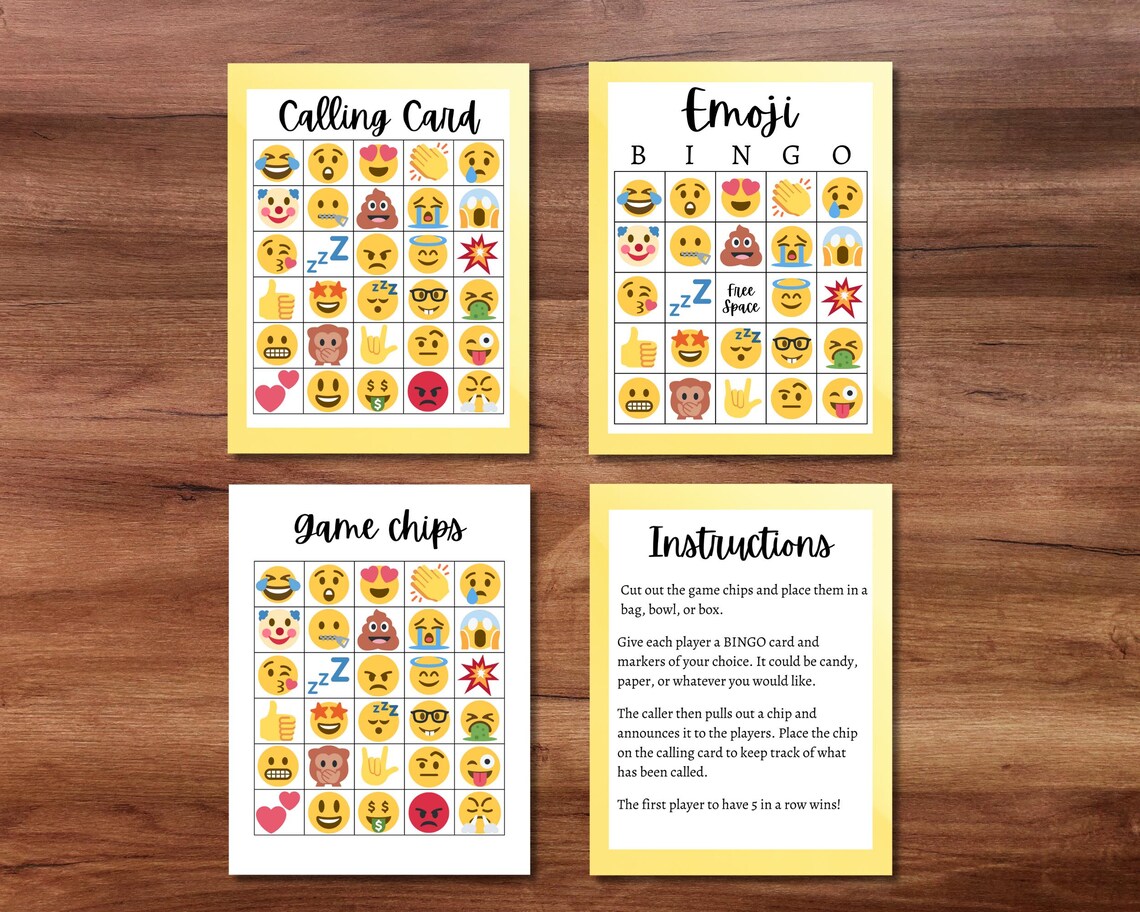 Emoji Bingo Cards, Printable Emotions Learning Game, Kids Emoji Party ...