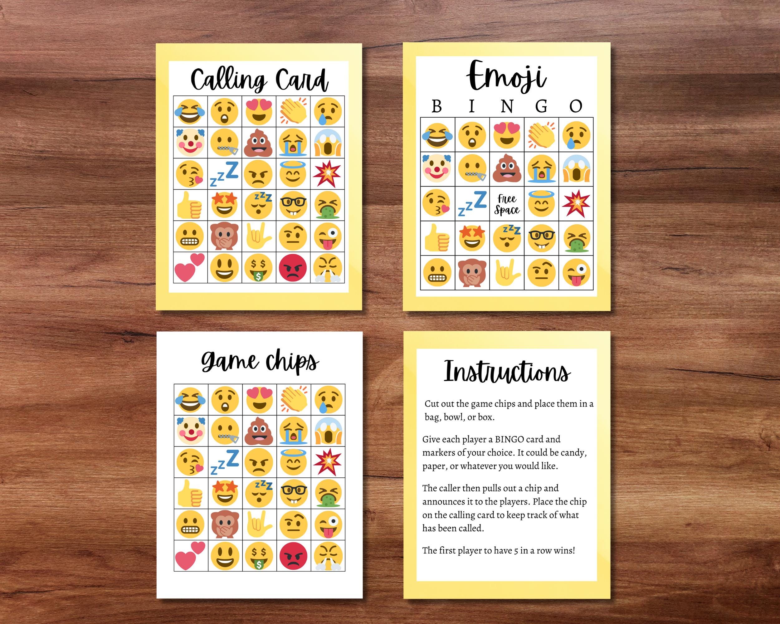 Emoji Bingo Cards, Printable Emotions Learning Game, Kids Emoji Party ...