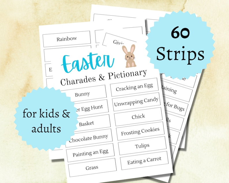 Easter Charades and Pictionary Cards, Printable Easter Party Game for ...