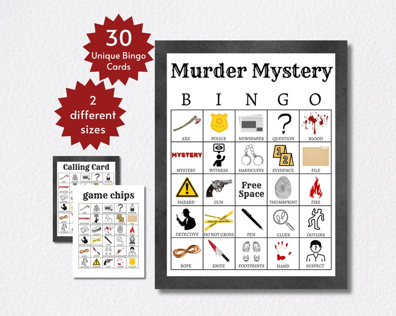 Murder Mystery Bingo Cards, Printable Murder Mystery Party Game for ...