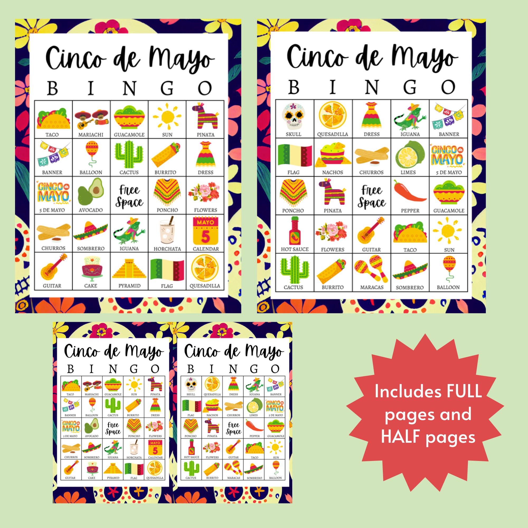 Cinco De Mayo Bingo Cards, Printable Fiesta Party Game for Kids, Teens ...