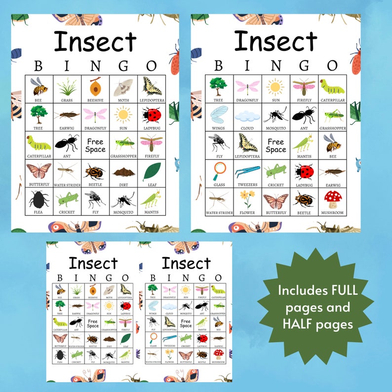 Insect Bingo Cards, Bug-themed Party Game, Printable Insects Learning ...
