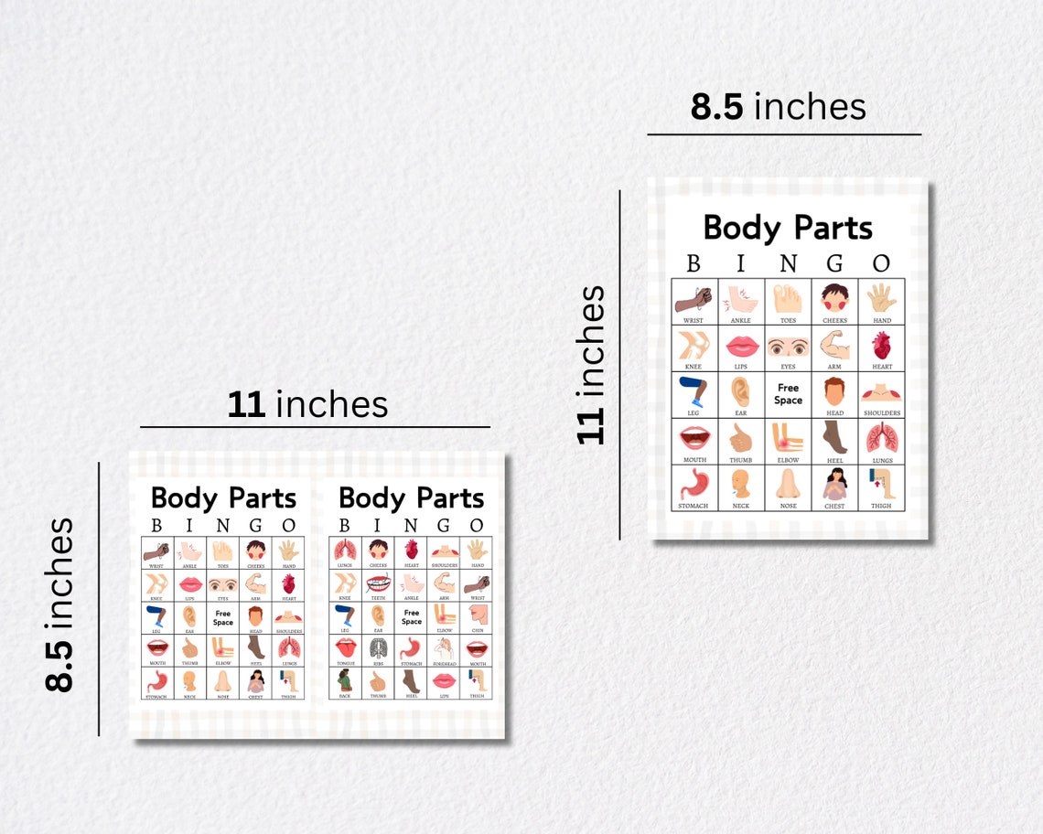 Body Parts Bingo Cards, Printable Human Anatomy Learning Game for Kids ...