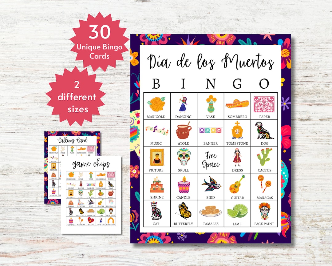 Día De Los Muertos Bingo Cards, Day of the Dead Party Game for Kids ...