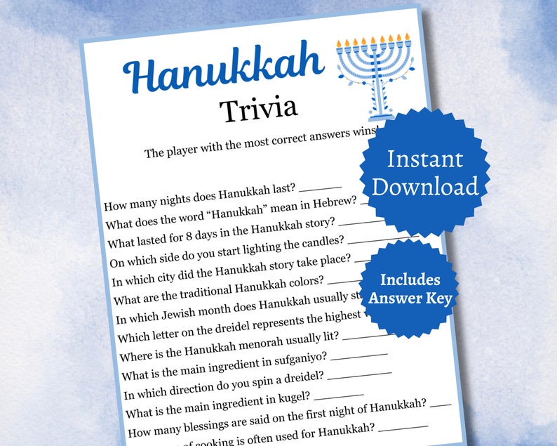 Hanukkah Trivia Game, Printable Hanukkah Party Game for Kids, Teens ...