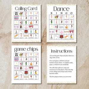 Dance Bingo Cards, Printable Dancer Party Game for Kids, Teens, and ...