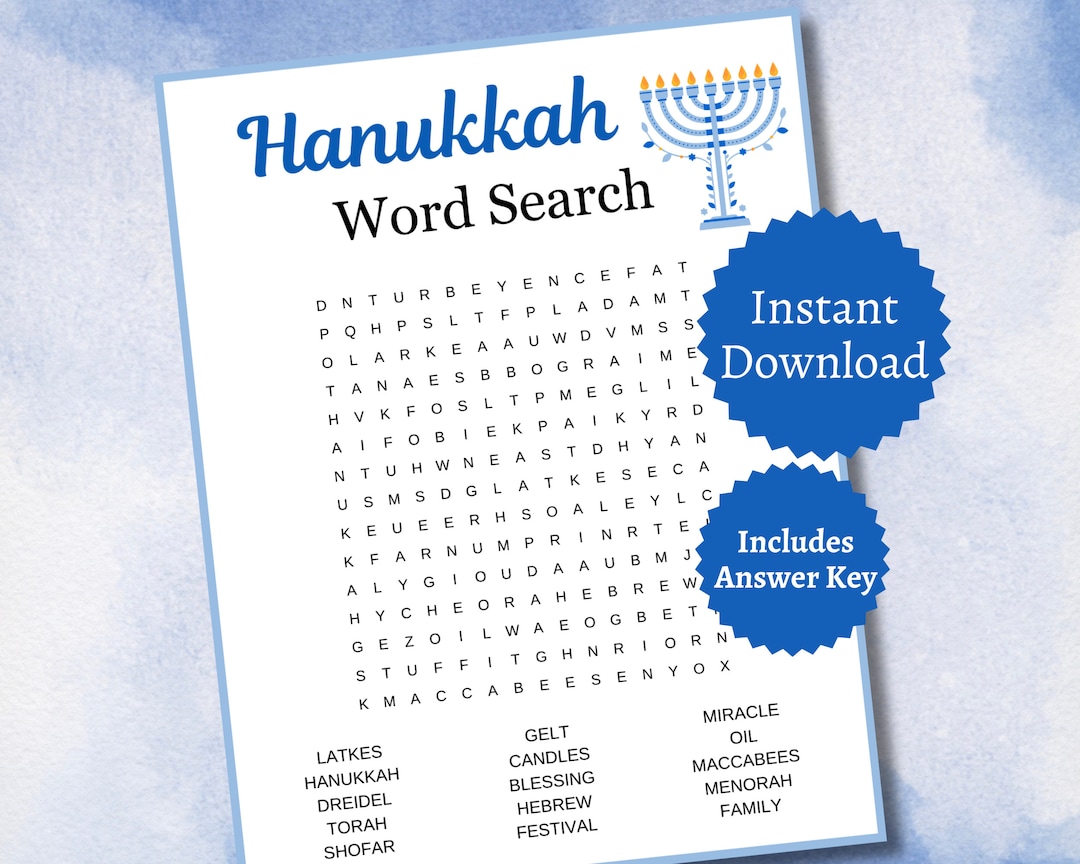 Hanukkah Word Search Page, Printable Classroom Hanukkah Activity for ...