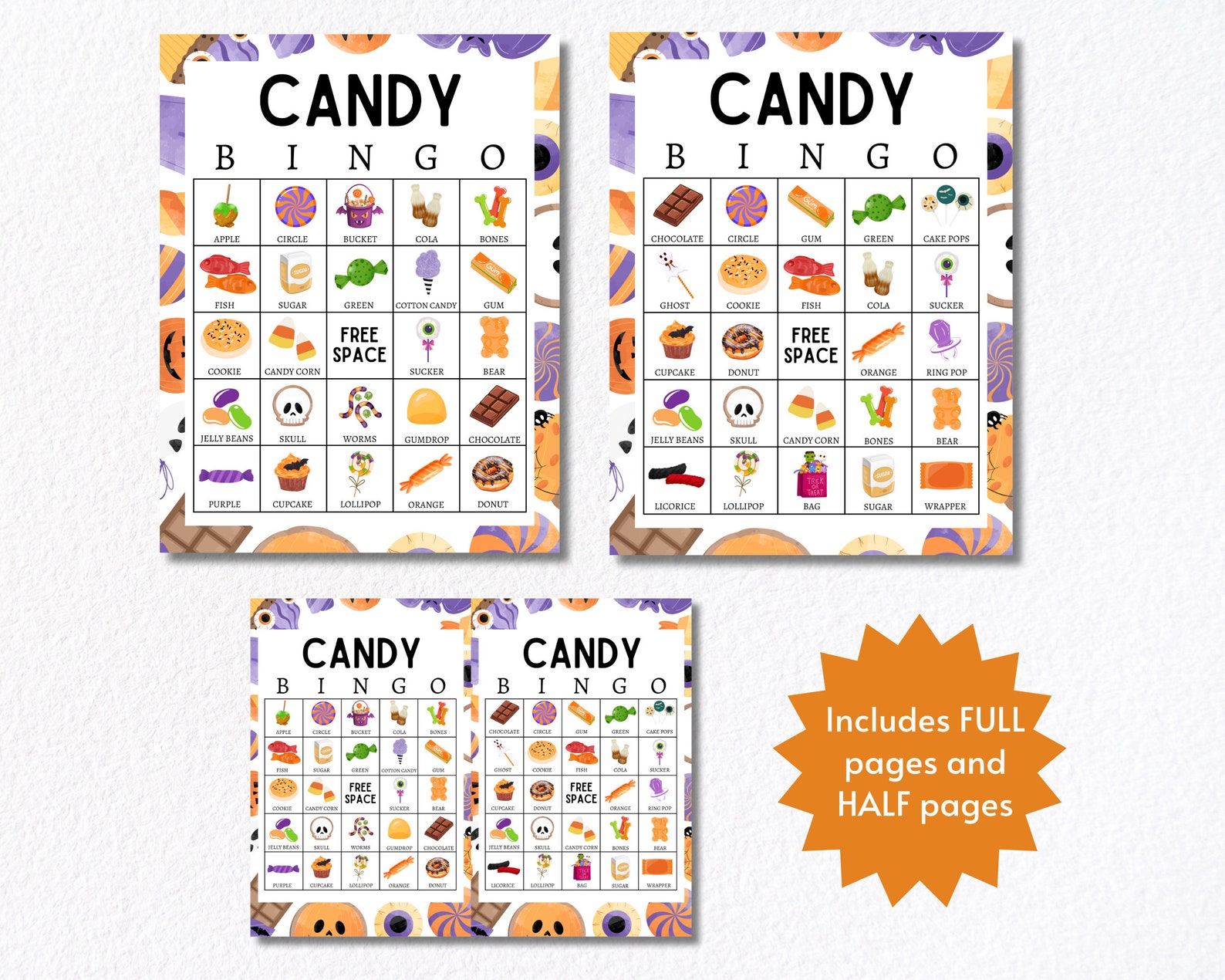 Halloween Candy Bingo Cards, Printable Halloween Party Game for Kids ...