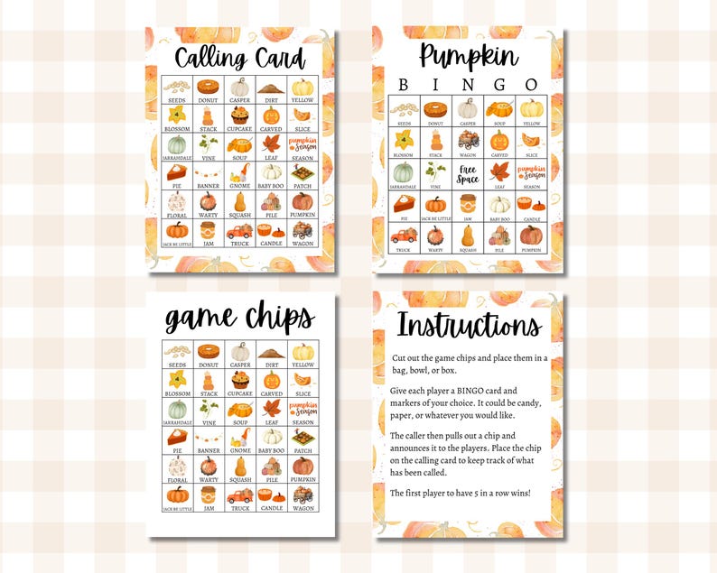 Pumpkin Bingo Cards, Printable Fall Party Game for Kids, Teens, and ...