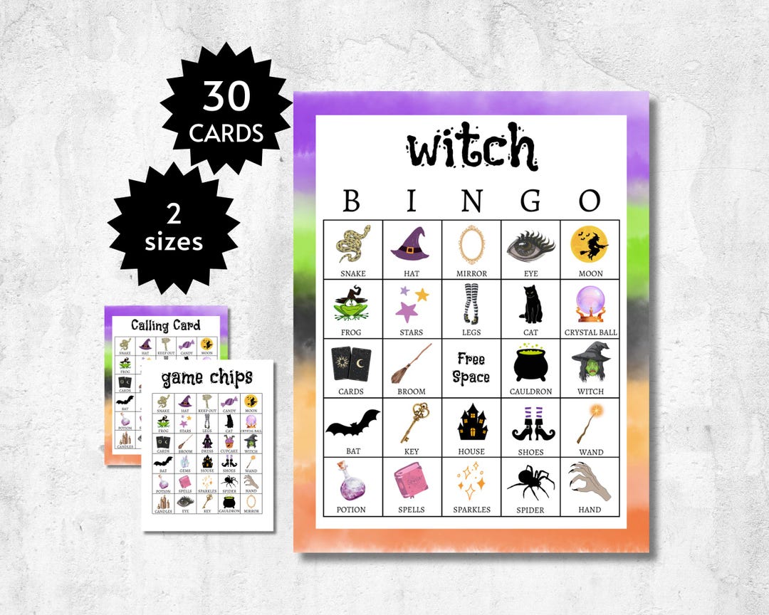 Witch Bingo Cards, Halloween Party Game for Kids, Teens, and Adults ...