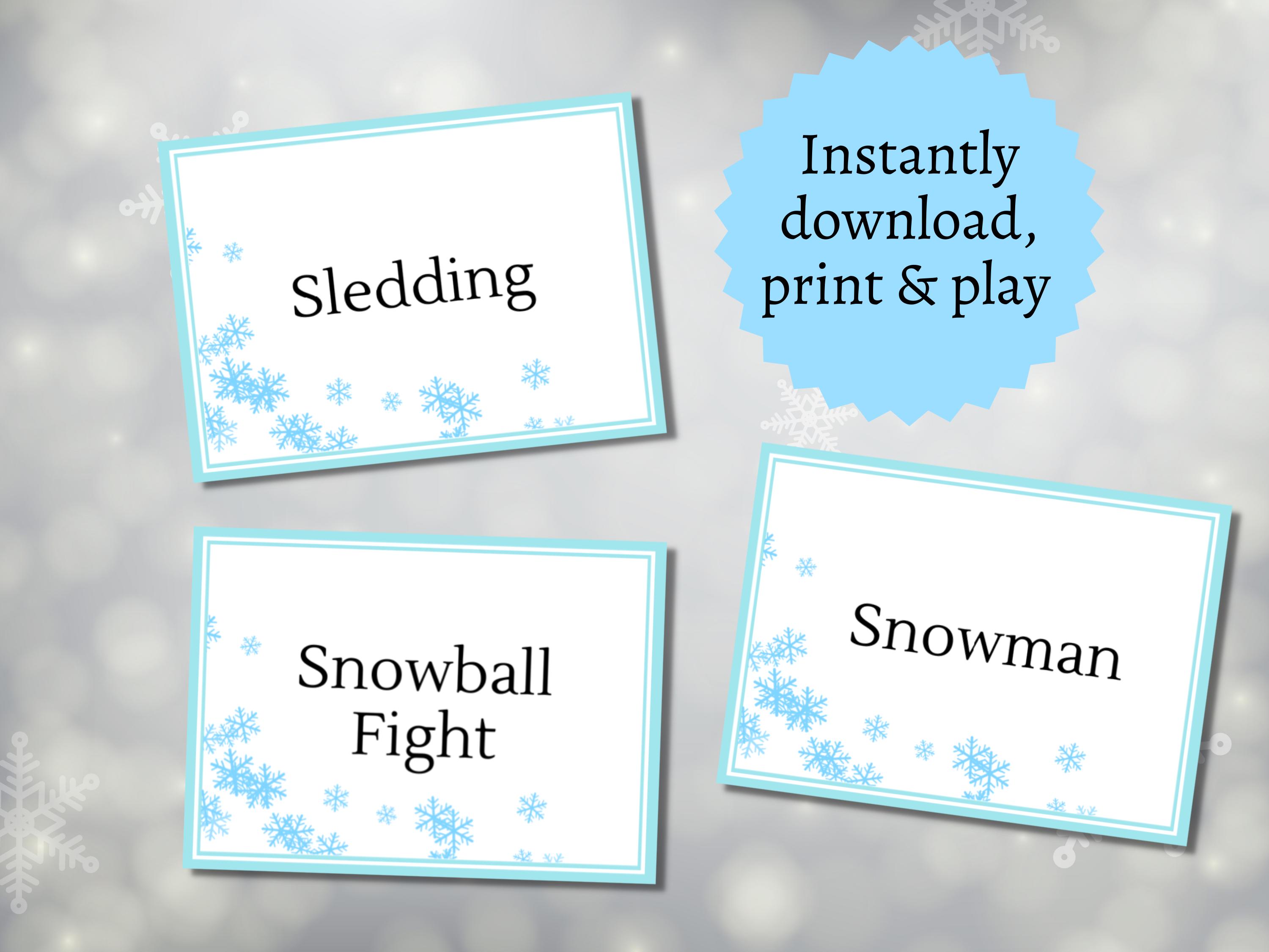 Winter Charades Cards, Printable Pictionary Game, Snow Day Activity for ...