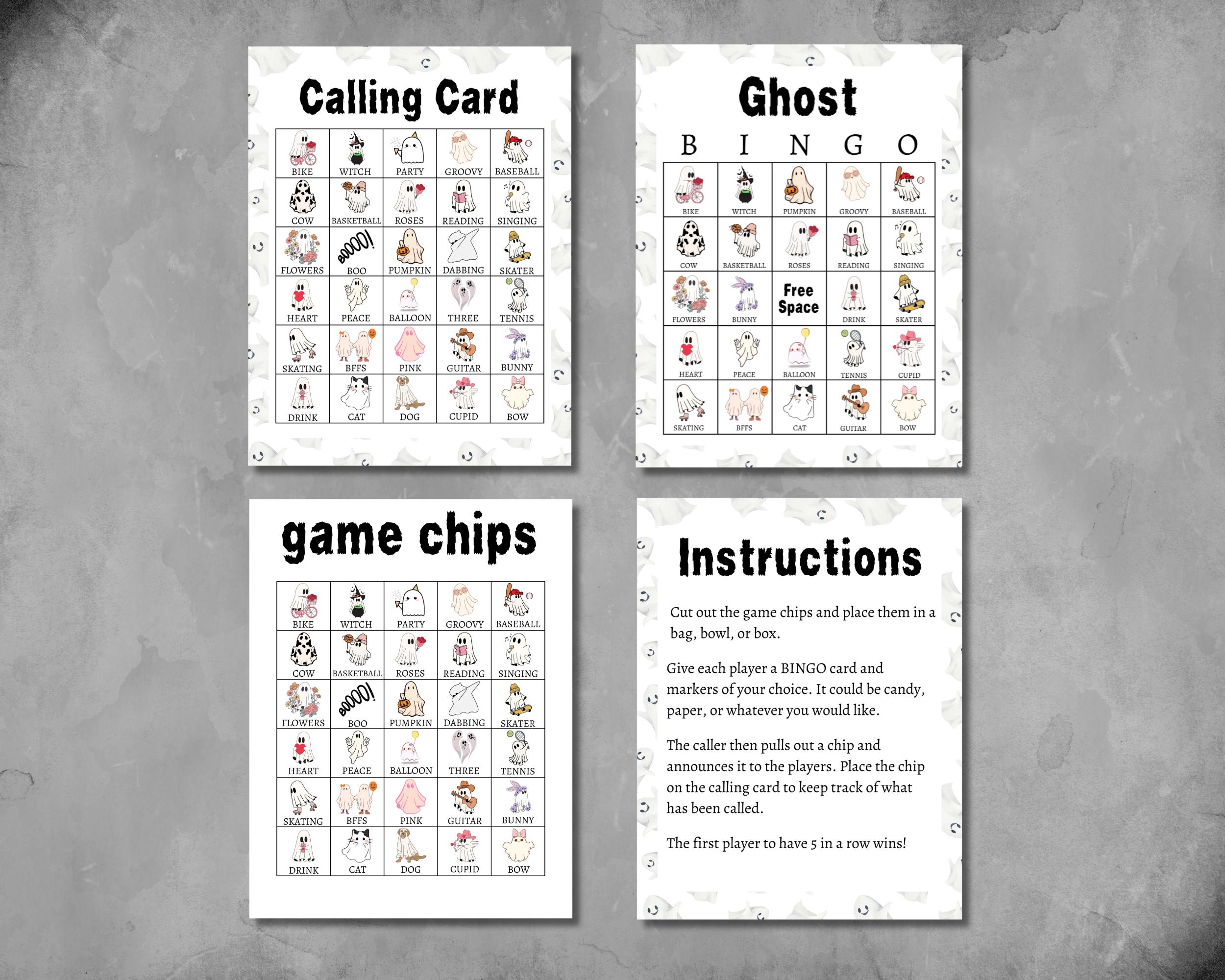 Ghost Bingo Cards, Halloween Party Game for Kids, Teens, and Adults ...