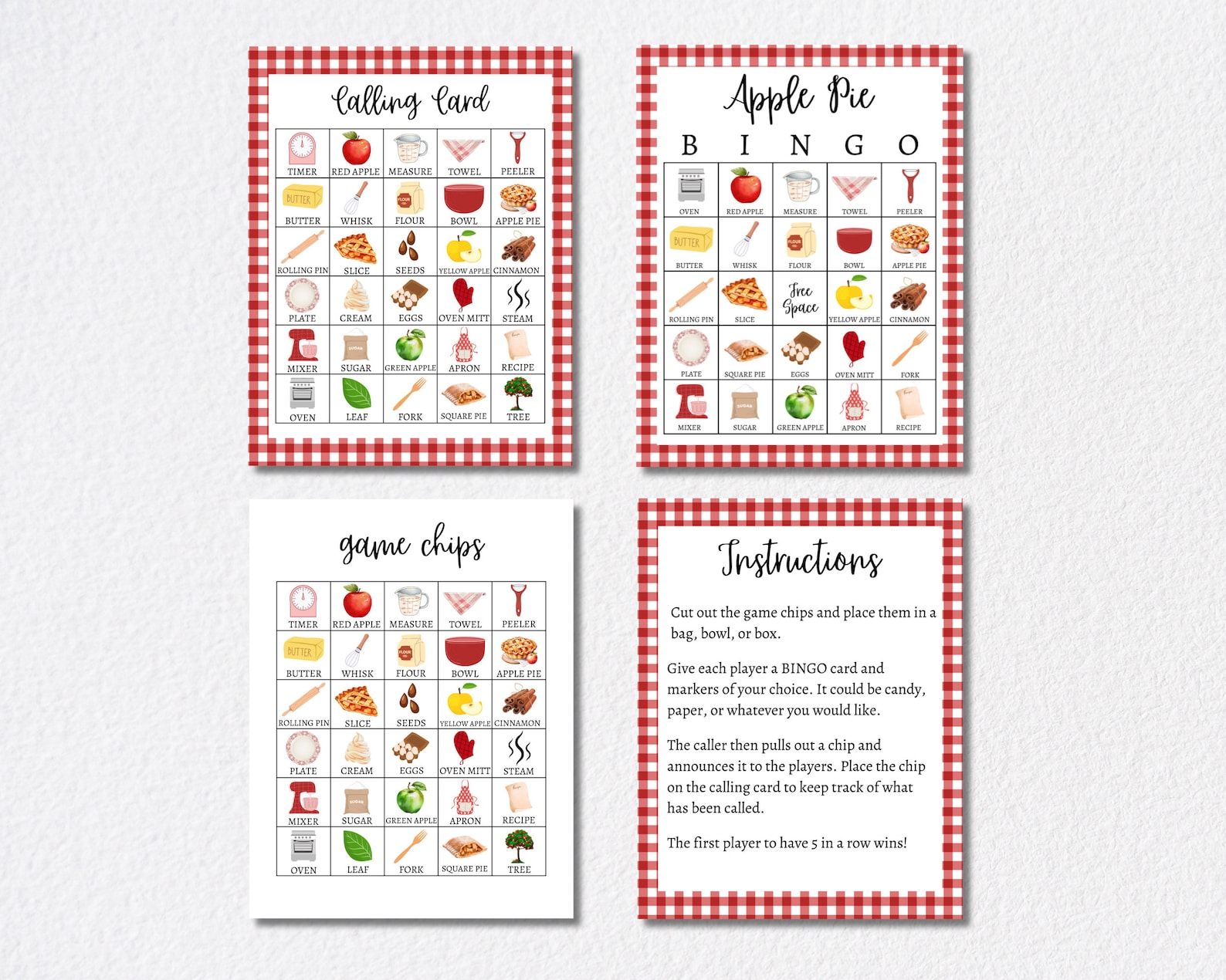 Apple Pie Bingo Cards, Printable Baking Party Game for Kids, Teens, and ...