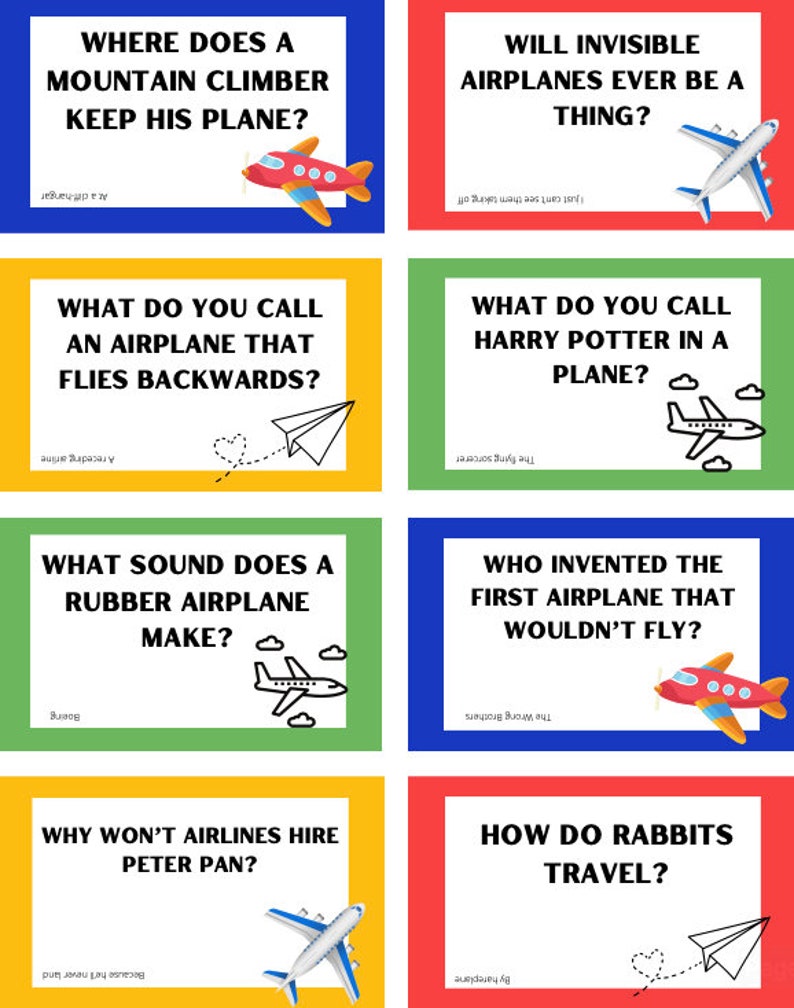 Airplane Joke Cards, Printable Airport Activity for Kids, Airplane ...