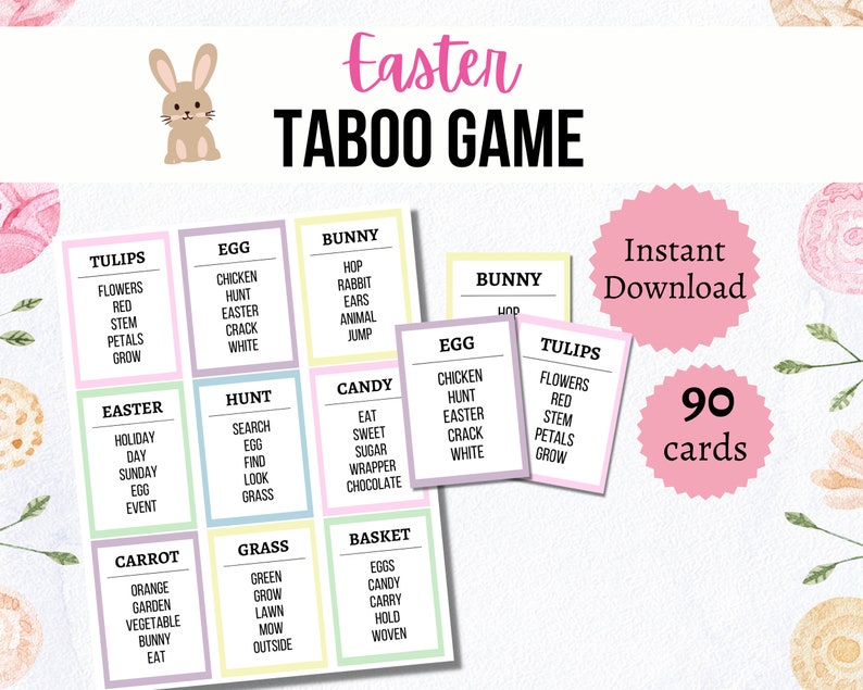 Easter Taboo Cards, Printable Easter Party Game for Kids, Teens, and ...