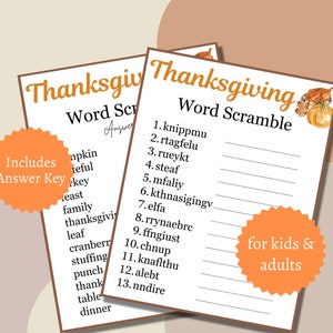 Thanksgiving Word Scramble, Printable Thanksgiving Party Game, Fall ...