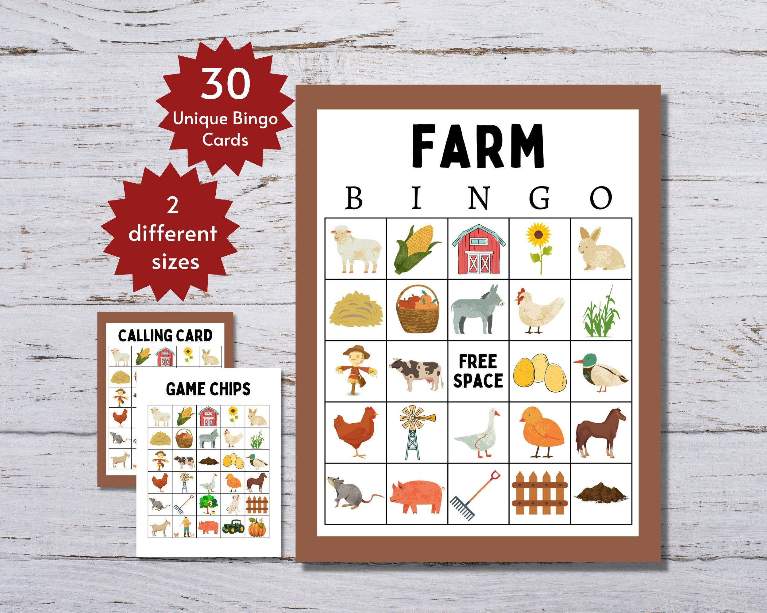 Farm Bingo Cards, Printable Barnyard Party Game for Kids, Animals☯ ...