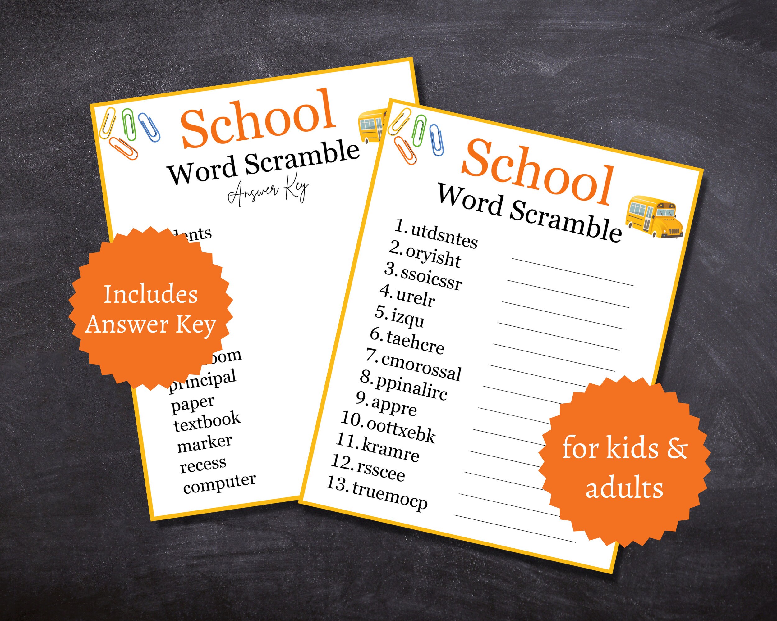 Back to School Word Scramble Game, Printable Classroom Activity for ...