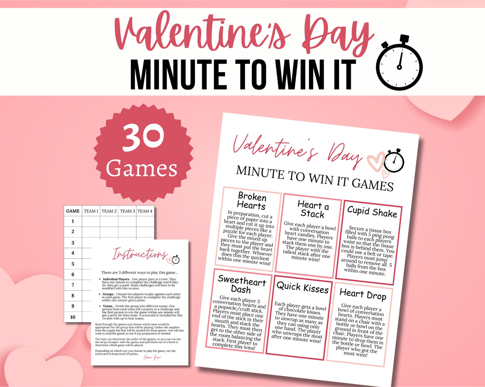 Valentine's Day Minute to Win It Games, Printable Valentine Party Games ...