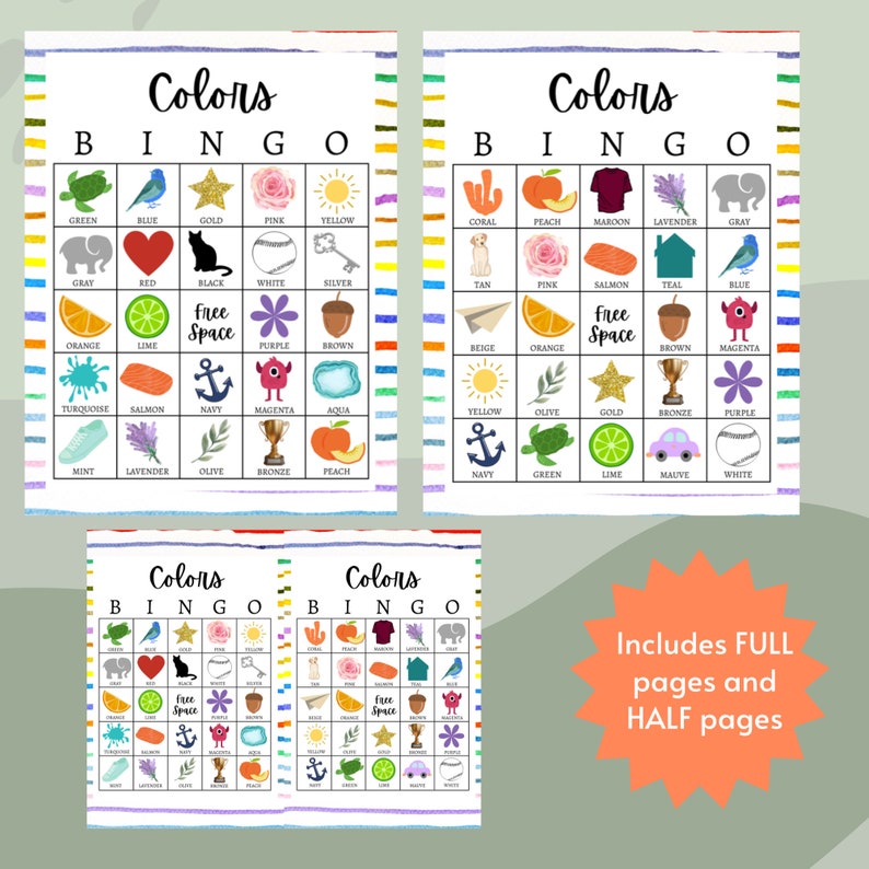 Colors Bingo Cards Bundle, Printable Color Learning Game for Kids ...