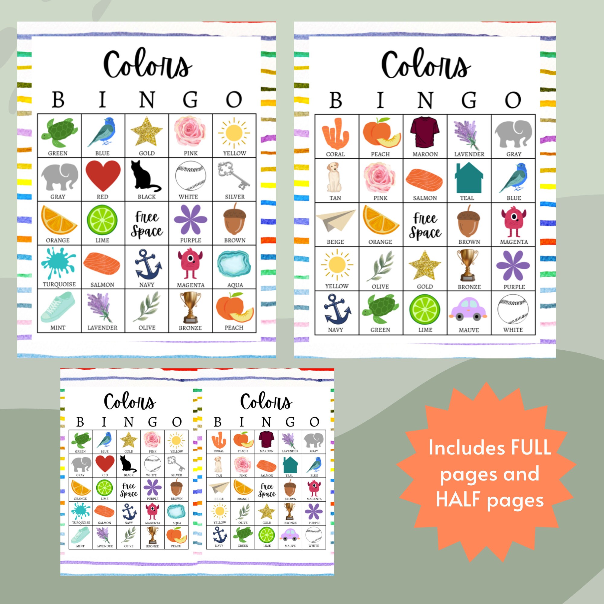 Colors Bingo Cards, Colors Learning Game for Kids - Etsy