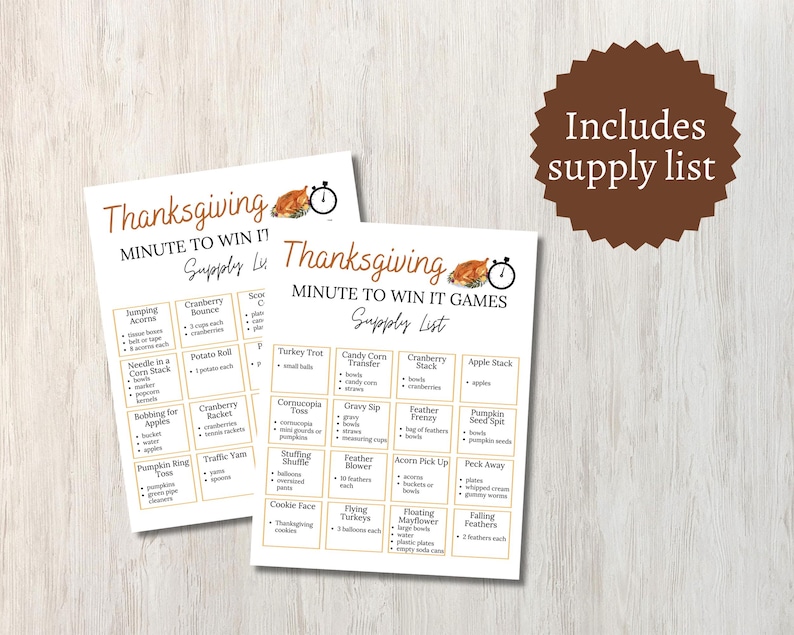 Thanksgiving Minute to Win It Games, Printable Thanksgiving Party Game ...