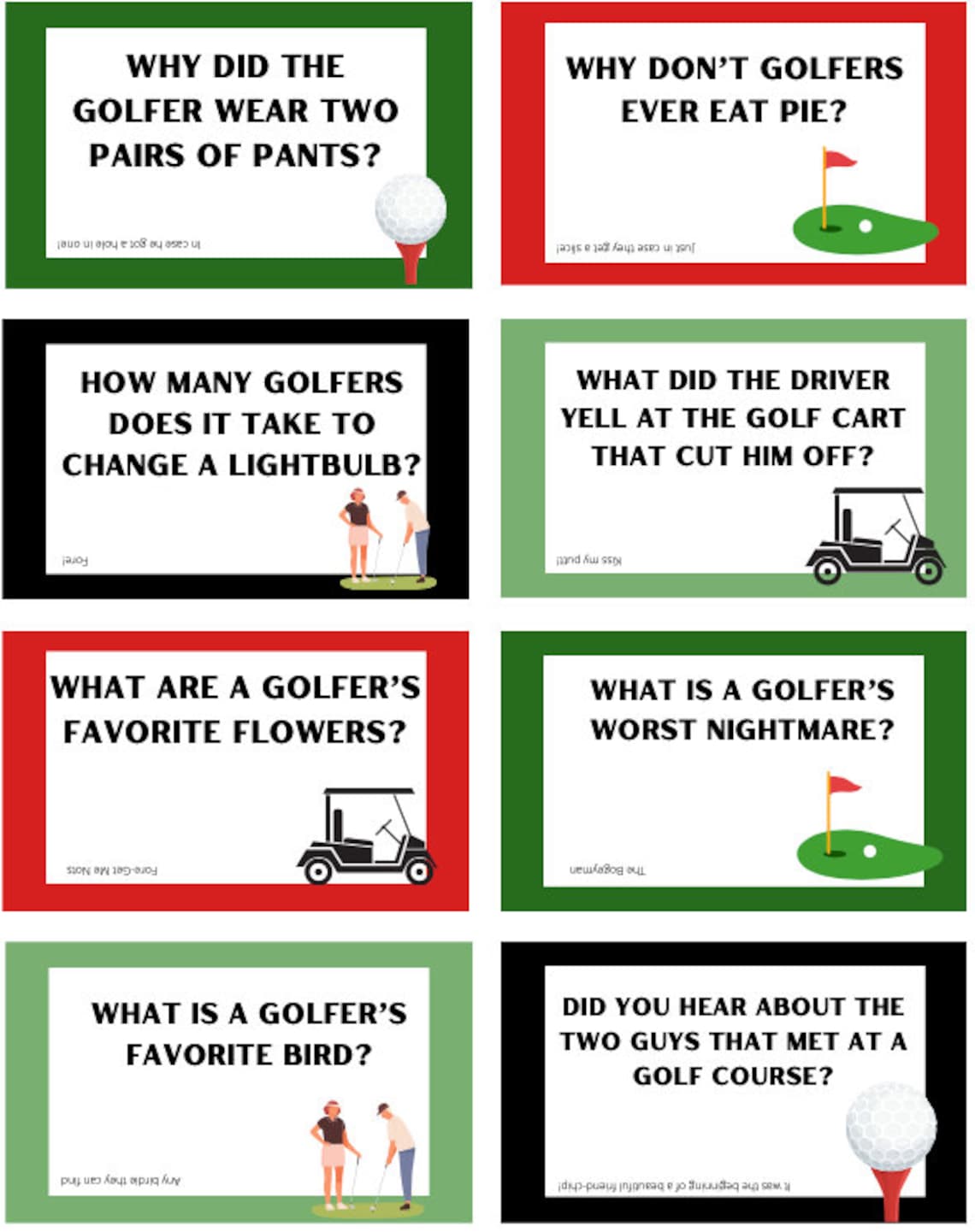 Golf Joke Cards, Printable Golfing Party Game for Kids, Teens, and ...