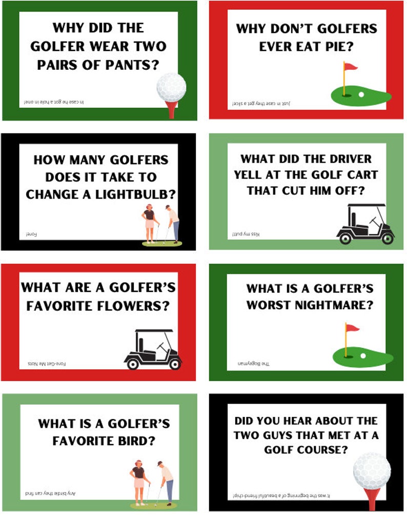 Golf Joke Cards, Printable Golf Jokes, Golf Party Games, Golf Party ...