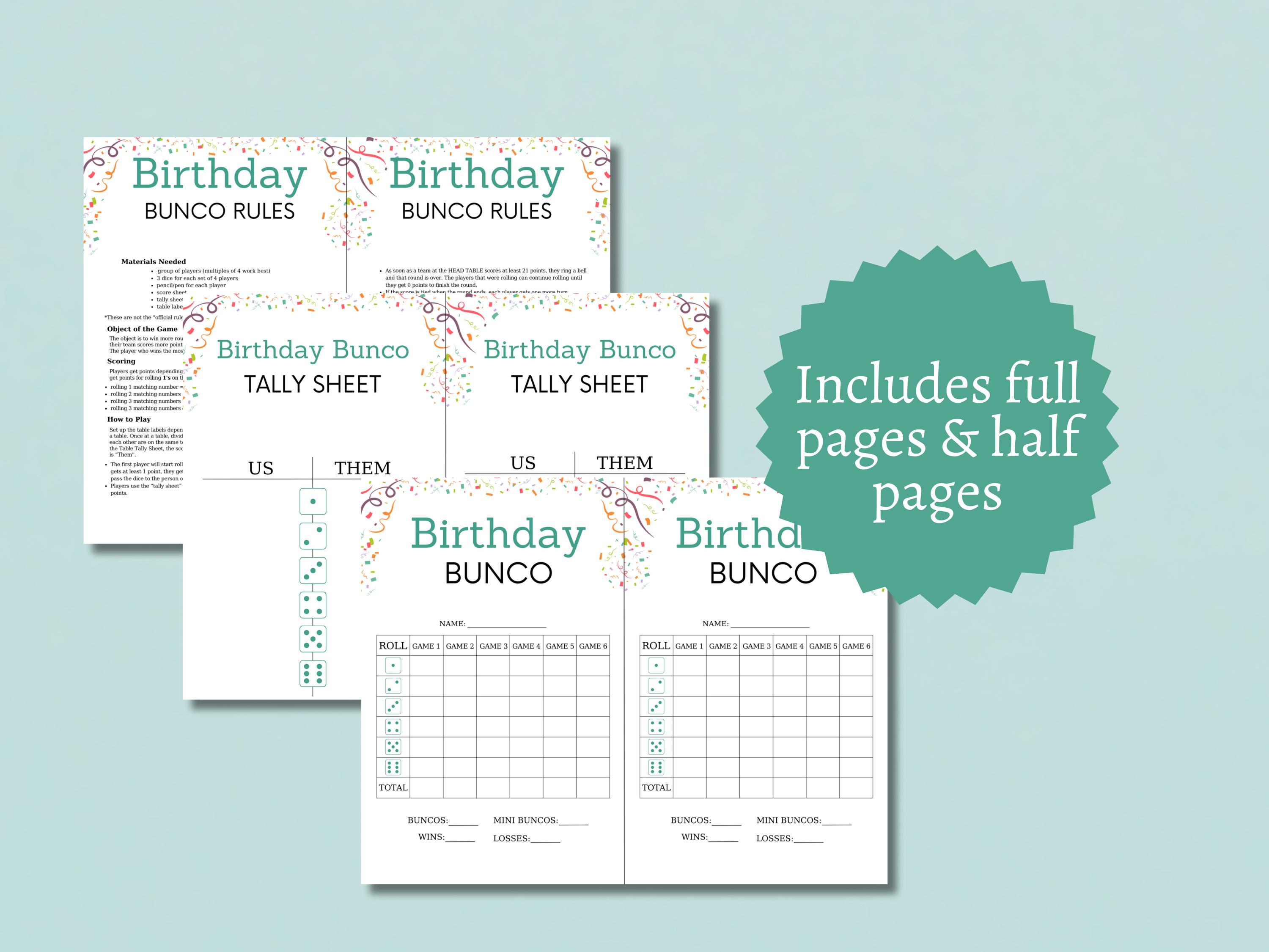Birthday Bunco Cards Bundle, Printable Birthday Party Game for Kids ...