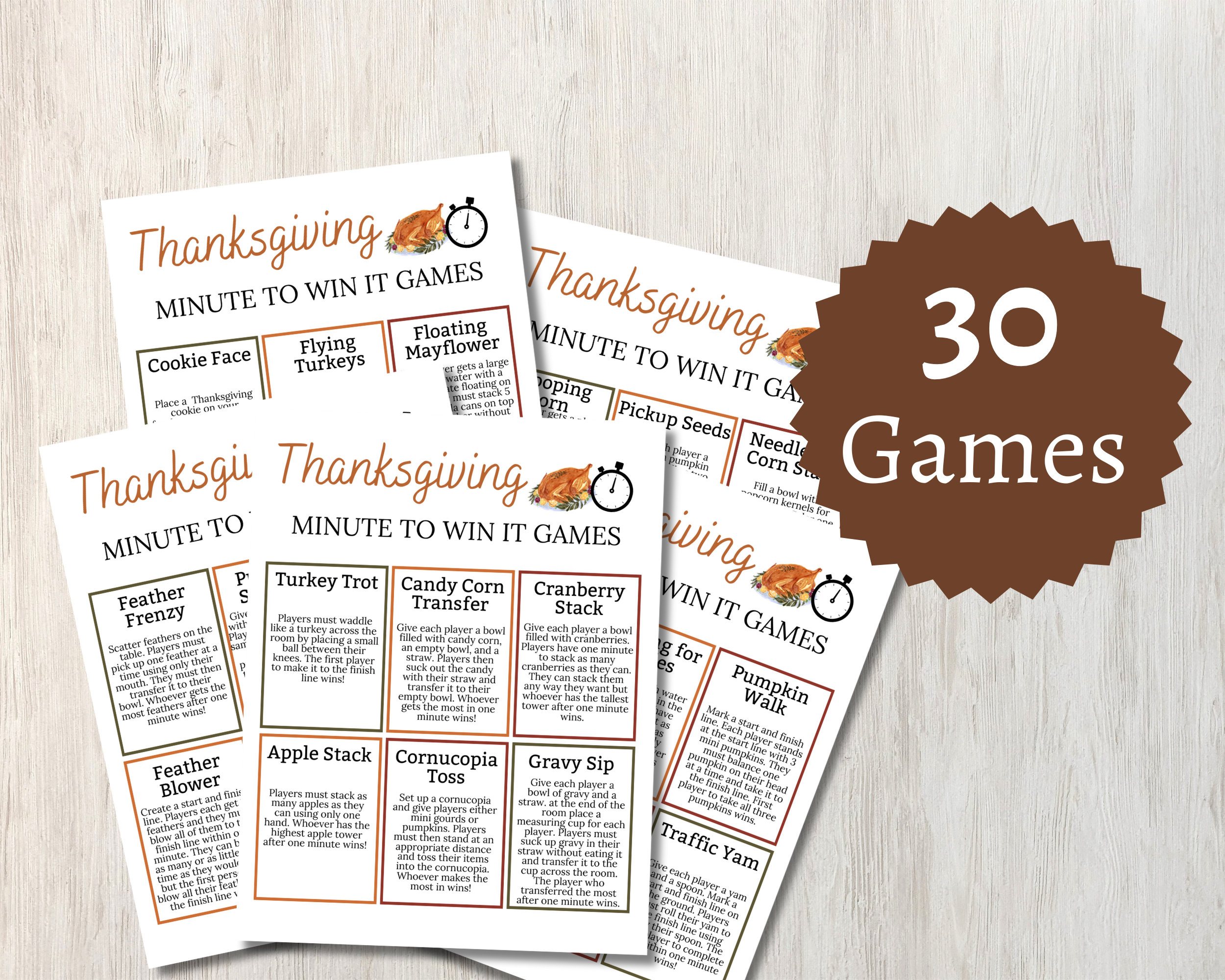 Thanksgiving Minute to Win It Games, Printable Thanksgiving Party Game ...