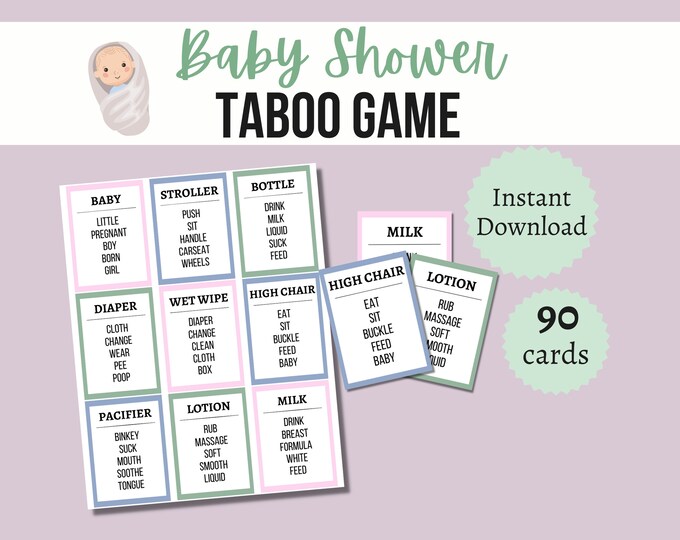 Printable Baby Shower Taboo Game Cards Instant Download Game for Gender ...