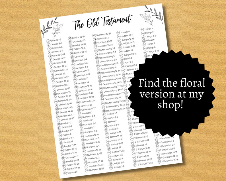 365 Days Old Testament Reading Chart, One Year Bible Reading Tracker ...