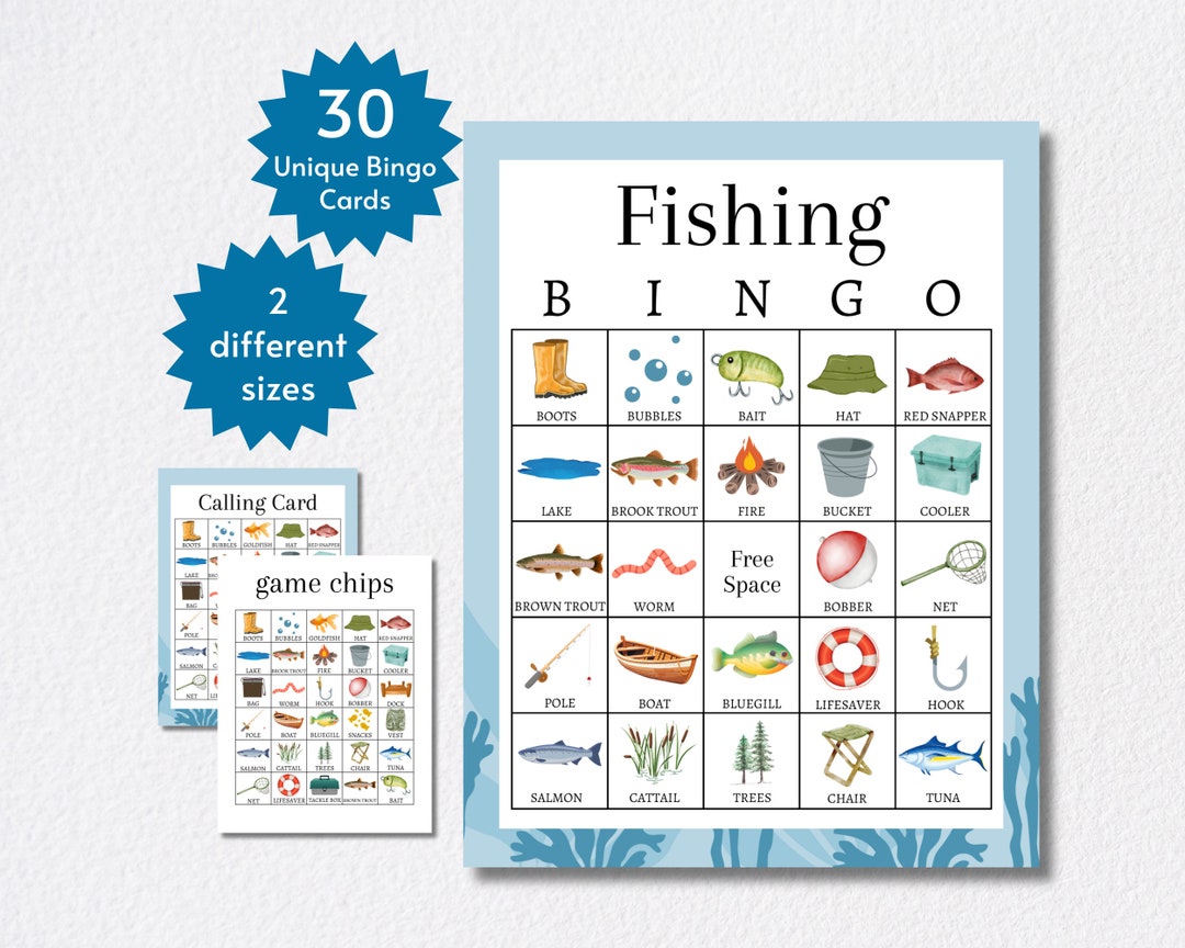 Fishing Bingo Cards, Fishing Birthday Party Game for Kids and Adults ...
