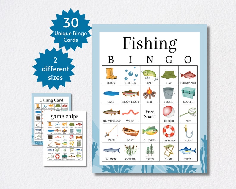 Fishing Bingo Cards, Fishing Birthday Party Game for Kids and Adults ...