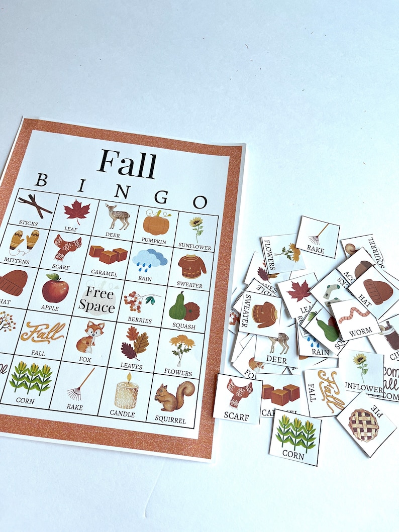 Fall Bingo Cards, Printable Autumn Party Game for Kids, Teens, and ...