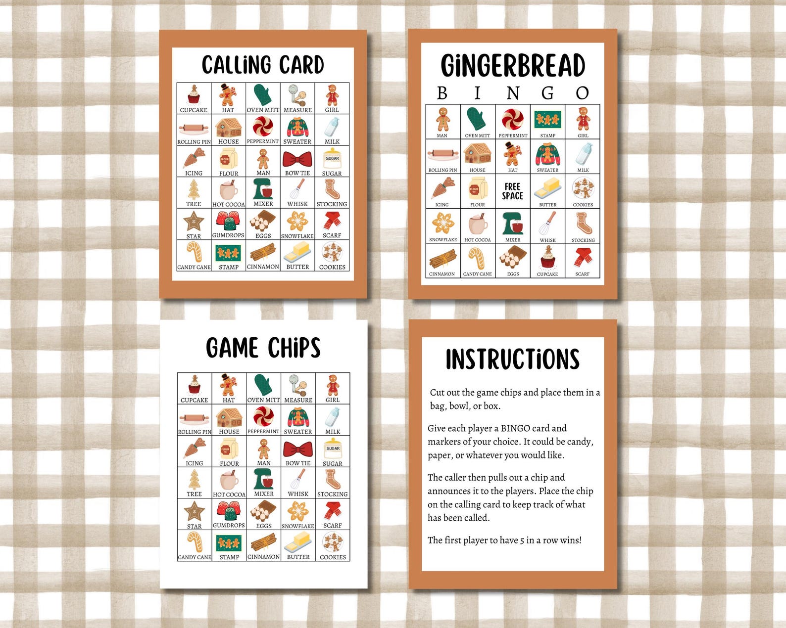 Gingerbread Bingo Cards, Printable Christmas Party Game, Holiday ...