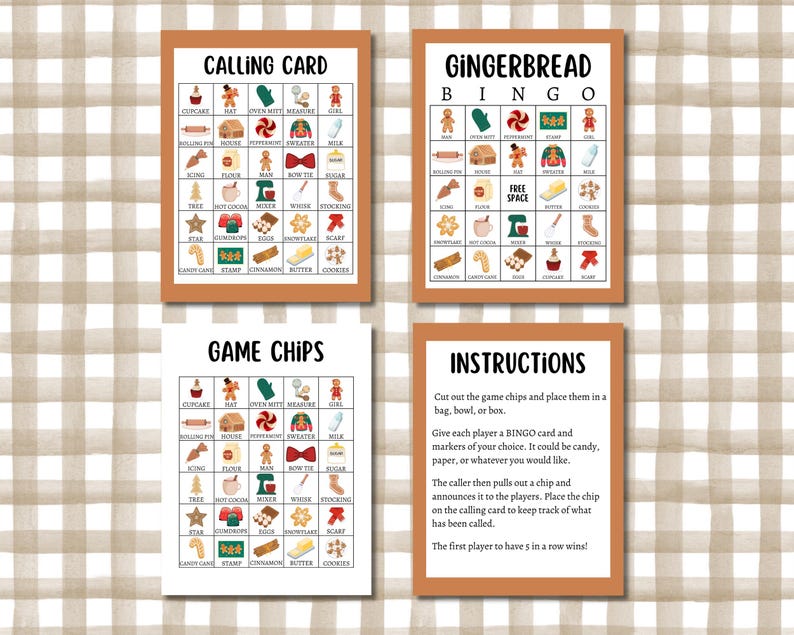 Gingerbread Bingo Cards, Printable Christmas Party Game, Holiday ...
