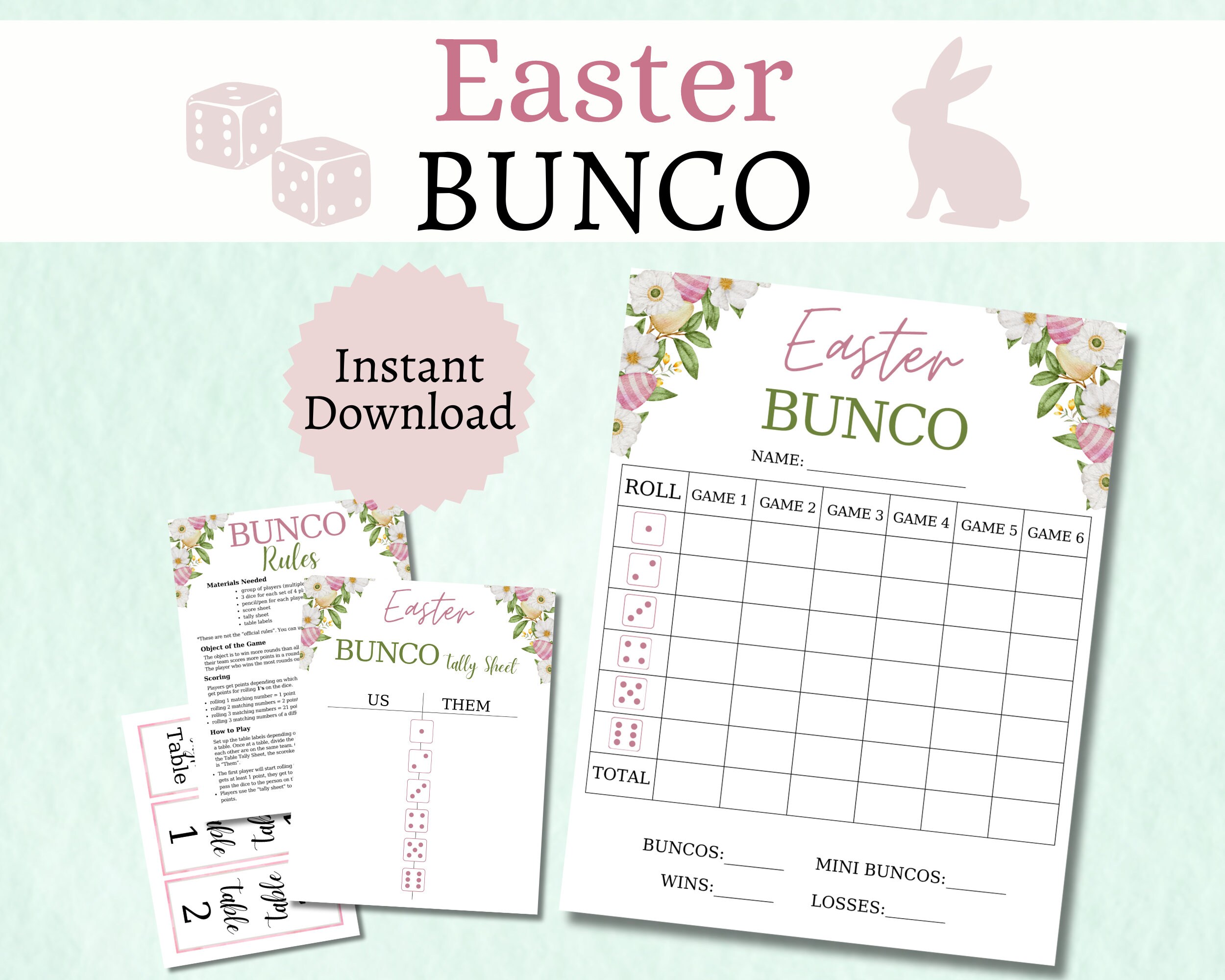 Easter Bunco Bundle, Printable Easter Party Game for Groups, Dice ...