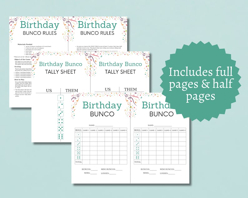 Birthday Bunco Cards Bundle, Printable Birthday Party Game for Kids ...