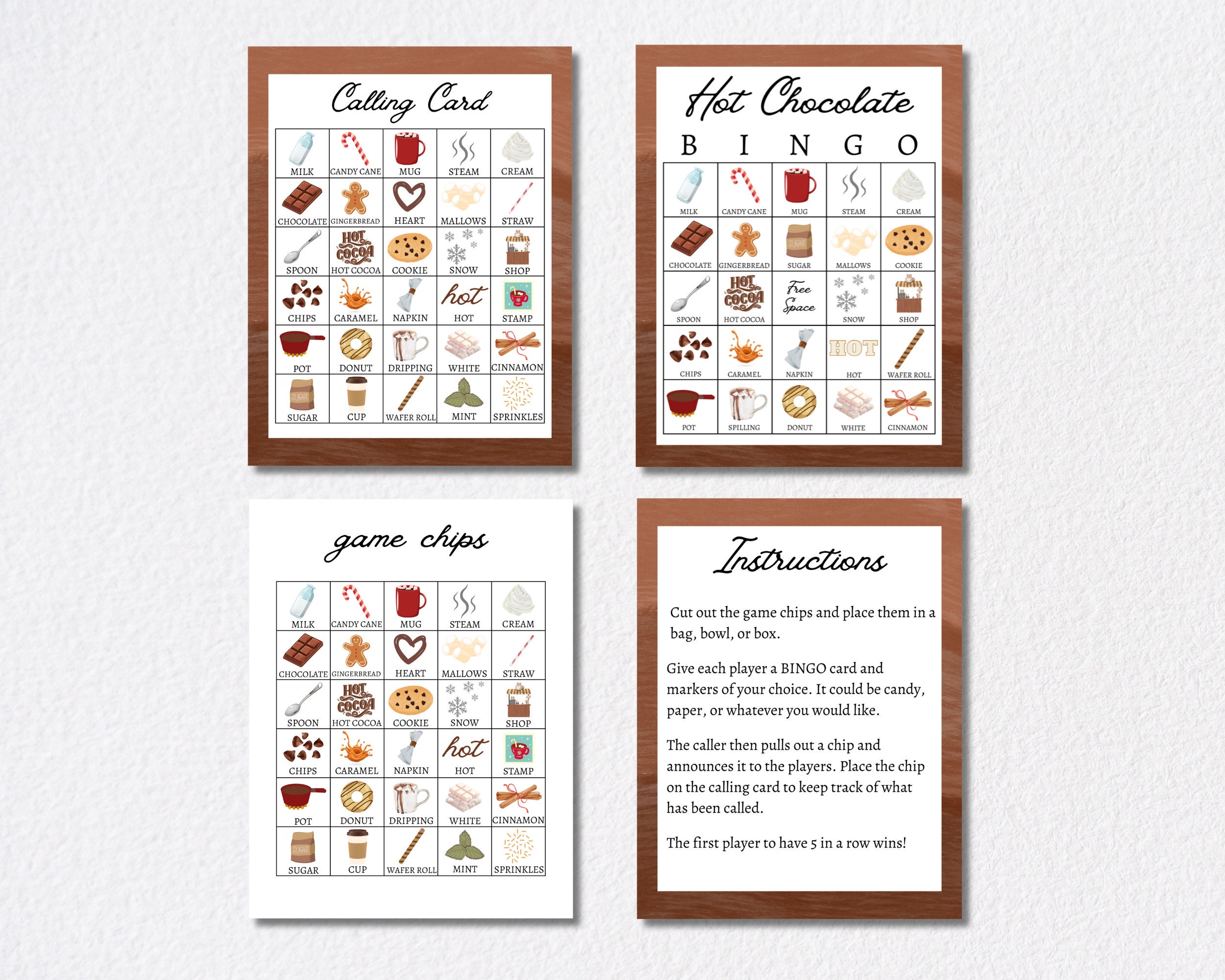 Hot Chocolate Bingo Cards, Printable Holiday Party Game for Kids, Teens ...