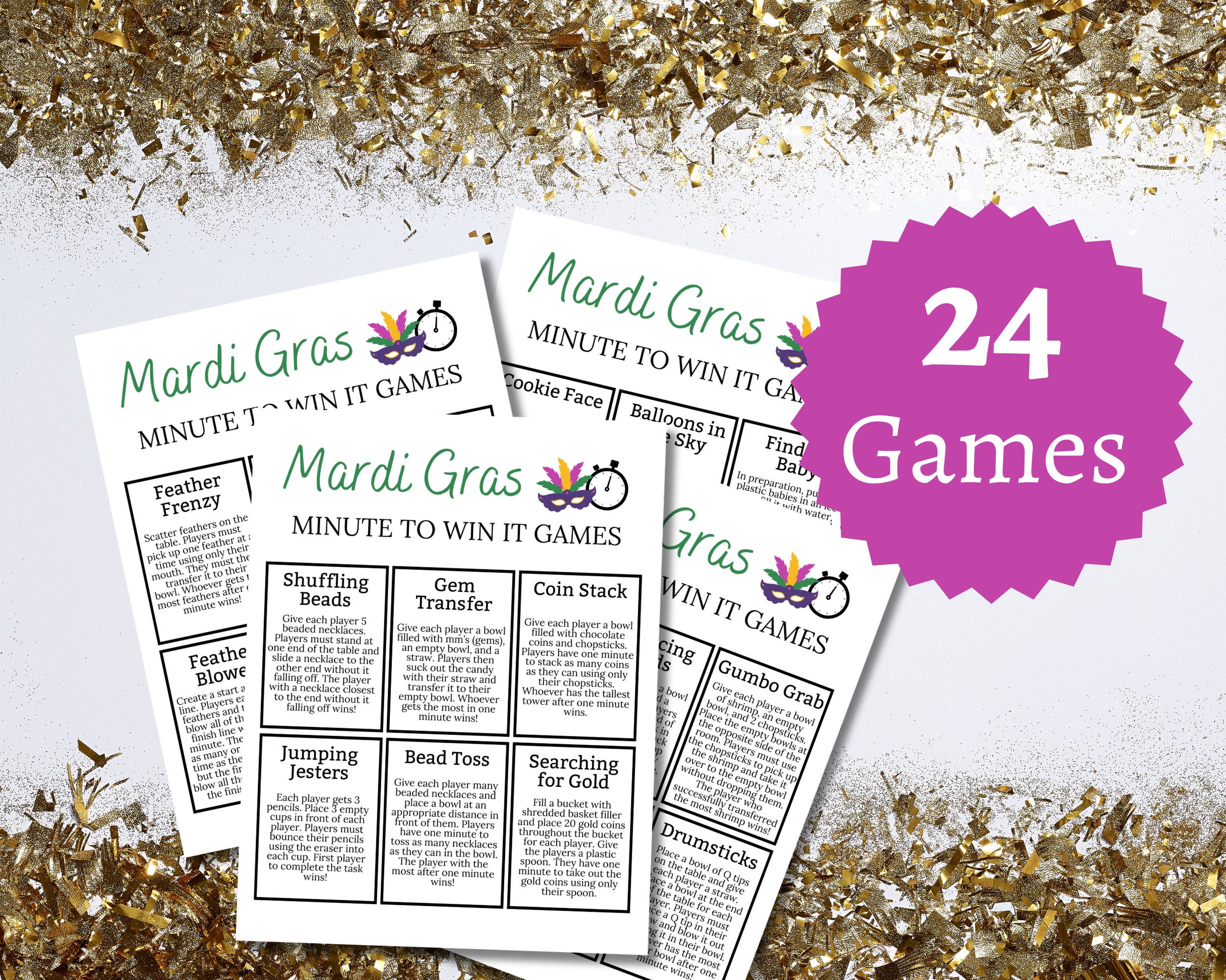 Mardi Gras Minute to Win It Games, Printable Mardi Gras Party Games for ...