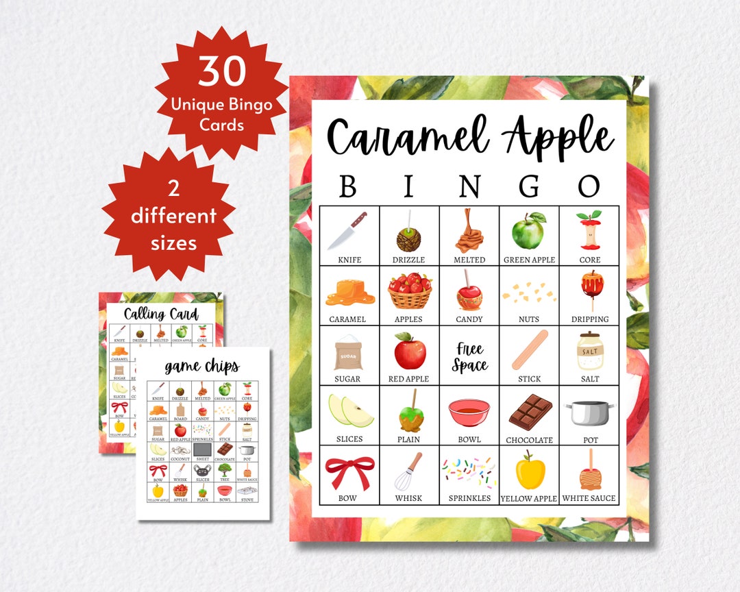 Caramel Apple Bingo Cards, Printable Fall Party Game for Kids and ...
